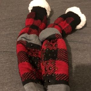 Accessories | Nwt Red Black Plaid Fuzzy Socks | Poshmark